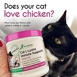 Balanced Breed L-Lysine Cats Immune Support Soft Chews Made in USA Non-GMO Vet-Pharmacist Approved Krill Oil Omega 3 Cat Vitamins Indoor Cats Supplements Asthma Relief Cat Lysine Allergy Relief 60 ct.