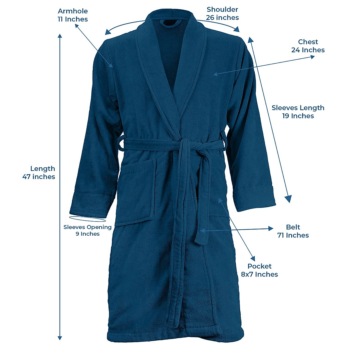 DAN RIVER Premium Cotton Terry Robes for Women and Men, Ultra Soft bathrobe with Adjustable Waist Belt and Pockets Pack of 1