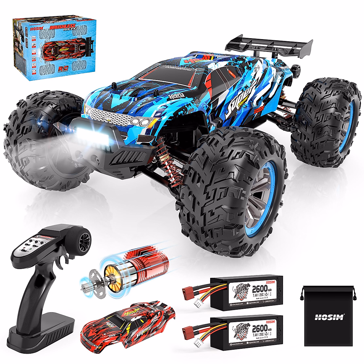 Hosim Brushless RC Cars, 1:10 68+ KMH High Speed Remote Control Car for Adults Boys, 4X4 All Terrains Waterproof Off Road Hobby Grade Large Fast Racing Buggy Toy Gift Monster Trucks