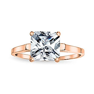 Simple Traditional 3CT Clear Cubic Zirconia Square Brilliant Princess Cut AAA CZ Solitaire Engagement Ring For Women Thin 1.5 MM Band Rose Gold Plated .925 Sterling Silver