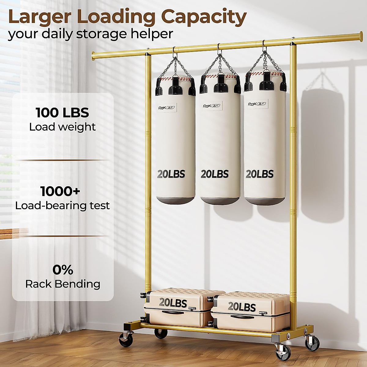 HYSEYY Portable Clothing Clothes Garment Rack Wheels,46.5" L Sturdy Clothing Racks for Hanging Clothes, Metal Wardrobe Closet Rack Clothes Storage Organizer for Coats, Shirts, Dress, Gold