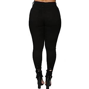 TodTan Women's Skinny Jeans Ripped Mid Rise Stretch Destroyed Denim Pants Jeans Black-b