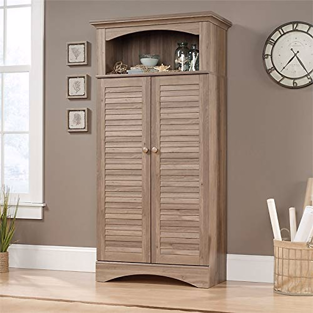 Sauder Harbor View Storage Cabinet, Salt Oak finish