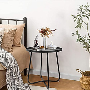 Babion Outdoor Side Tables, Small Round Metal Side Table, Weatherproof Metal End Table for Patio, Yard Balcony, Garden, Porch, Bedside (Black)