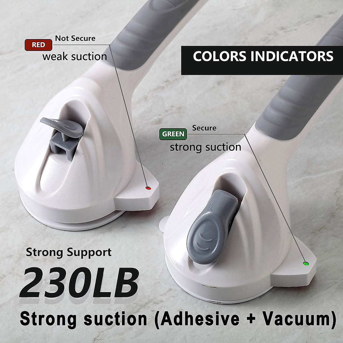 Rackickyer Grab Bars for Bathtubs and Showers, 1 Pack 15 Inch Shower Handles, Strong Suction Grab Bar for Shower, Anti-Slip Shower Grab Bars for Seniors, Bathroom Handicap Grab Bars with Indicators