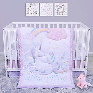 Sweet Unicorn 4 Piece Crib Bedding Set Multi Color Novelty Girls Baby Girl Microfiber