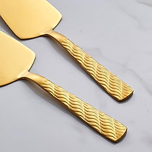 FULLYWARE Gold Cake Server, 9.4-inch Stainless Steel Pie Server Spatula, Pizza Server Set of 3, Dishwasher Safe