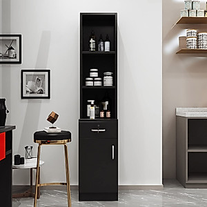 Paddie Wall Mount Salon Stations for Hair Stylist, Hair Salon Storage Cabinet Beauty Barber Station w/Lockable Drawers/Storage Cabinet (Black2)