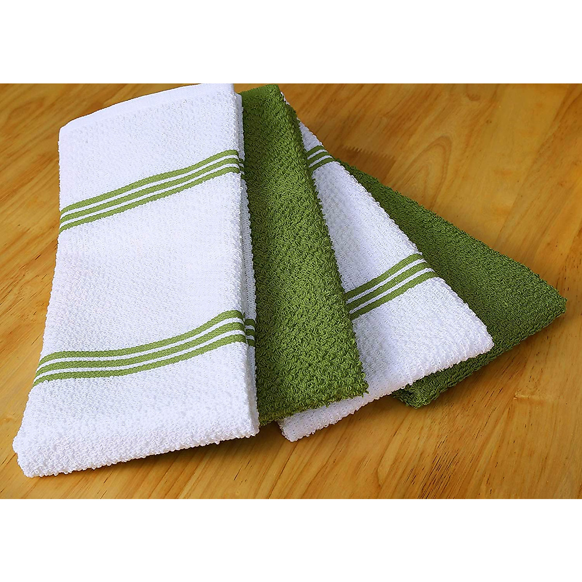 AMOUR INFINI Bundle Pack of 4 Terry Dish Towels + 8 Dish Cloths Ultra Soft and Absorbent Kitchen Towel & Dishcloth Combo (Green)