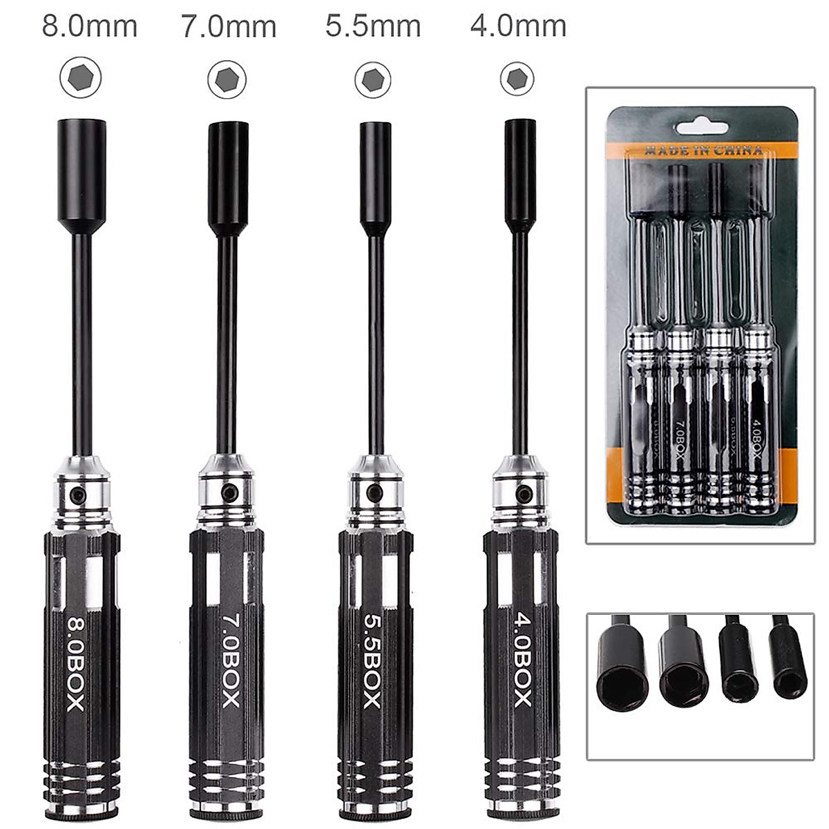 Hobbypark Hex Nut Driver Set Hexagonal Head Nut Wrench 4.0/5.5/7.0/8.0mm Repair Tool Kit Socket Screwdrivers for RC Quadcopter Helicopter FPV Drone Car Airplane