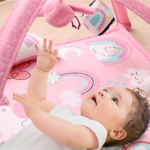 The Peanutshell Baby Girl Play Gym & 7-in-1 Play Mat - Playmat Baby Toys 0-6, 6-12 Months Tummy Time Mat with Hanging Toys, Soft Padded Mat for Newborns, Infants - Rainbow Paradise