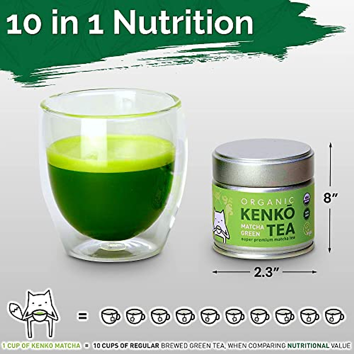 KENKO Matcha Green Tea Powder [USDA Organic] Highest Ceremonial Grade, Authentic Japanese, Premium 1st Harvest, 1 oz (30 servings)