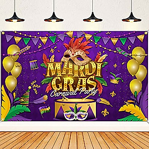 JKQ Mardi Gras Backdrop Banner 73 x 43 Inch Large Size Carnival Masquerade Background Banner Mardi Gras Party Decorations March New Orleans Fat Tuesday Masquerade Indoor Outdoor Photo Booth Props