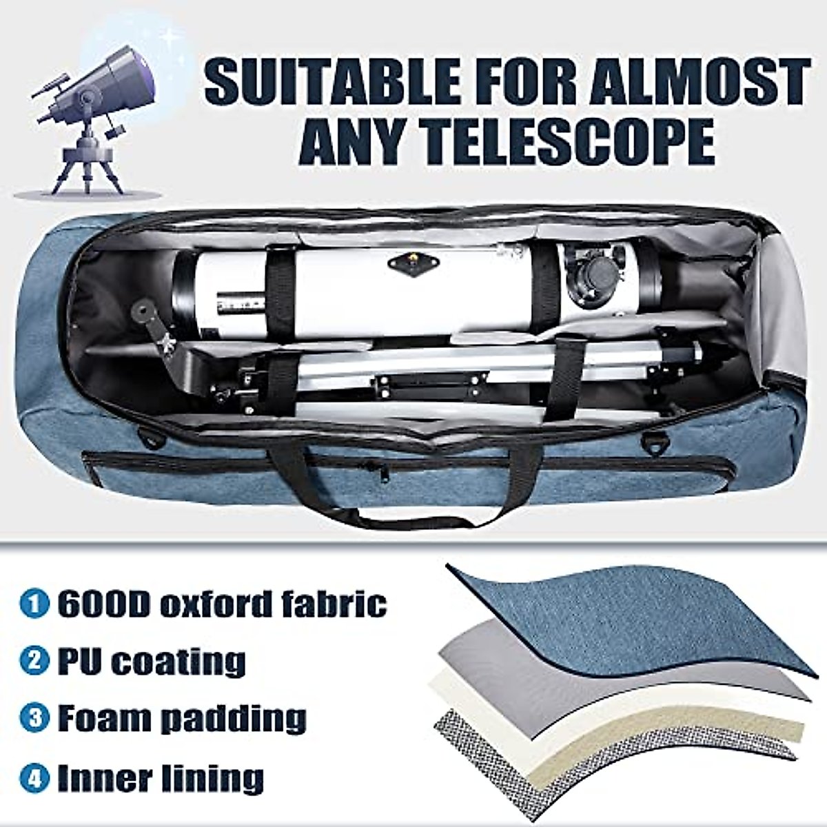 GoHimal Shock-Absorbent Telescope Bag–Multipurpose Telescope Carrying Case with Adjustable Shoulder Strap and Storage & Carrying Case for Tripod and Accessories for Celestron Telescope （30inches）