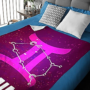 AUSMART Constellation Zodiac Gemini Throw Blanket Flannel Microfiber Luxury Warm Soft Cozy Blanket for Couch, Car, Bed Sofa Dorm Water Beds Gift X-Small 40x30In ( Toddler ) Pet