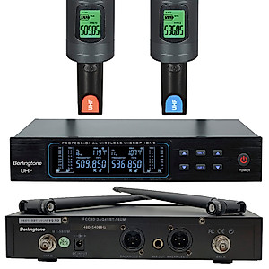 Berlingtone Wireless Microphone System, 2 Handheld Dynamic Microphones,120- Adjustable Frequency Channel, Metal case and mic for Karaoke, Meeting, Party, Church, DJ, Wedding, up 260ft Range (BR-56UM)