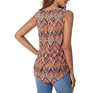 SUNNEGOO Women's Sleeveless Tank Tops Printed Pleated Loose fit Casual Blouse Shirt Flare Tunic Tank Tops for Women Summer Dark Orange