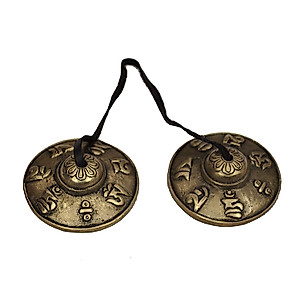 Hand Tuned Meditation Tibetan Tingsha Cymbals Bell - Musical Instruments Manjeera - Traditional Percussion Instrument Indian folk devotional music -OM Mane Padme Hum Symbols Embossed
