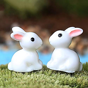 CHoppyWAVE Garden Miniature Ornaments 10Pcs Lovely Rabbit Resin Crafts Miniature Bonsai Plants Landscape Garden Decor - White