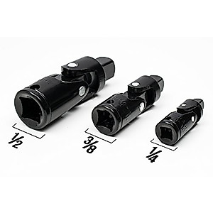 Bastex Black Complete Impact Universal Joint Set, Made of CR-V Steel. 3 Universal Joint Socket Piece Swivel Set. Wobble Elbow Extension Sets