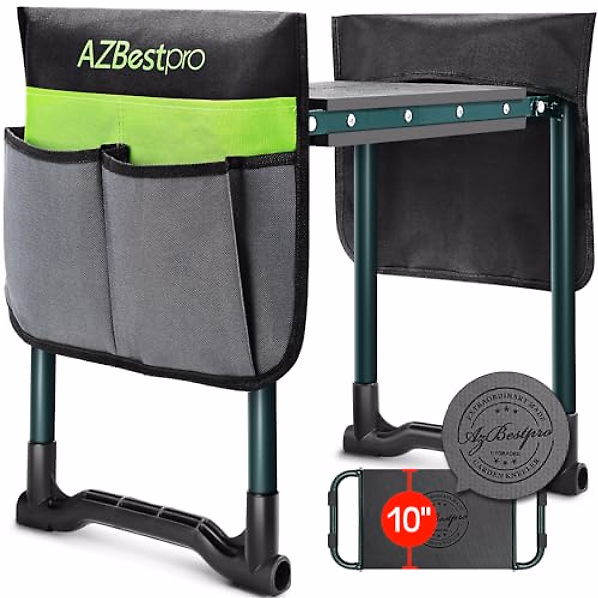 Garden Kneeler and Seat Heavy Duty, Foldable Gardening Stool - 2024 Upgraded Widened to 10" Stable Wear-resistant Prevent Knee and Back Pain, Beautiful Logo high-end 2 Large Tool Bags Gift for Women