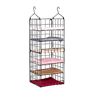 Glolaurge 6 Tier Hanging Closet Organizer and Storage, Closet Hanging Shelves with 2 Hooks, Metal Closet Shelf Organizer for Clothing, Sweaters, Handbags
