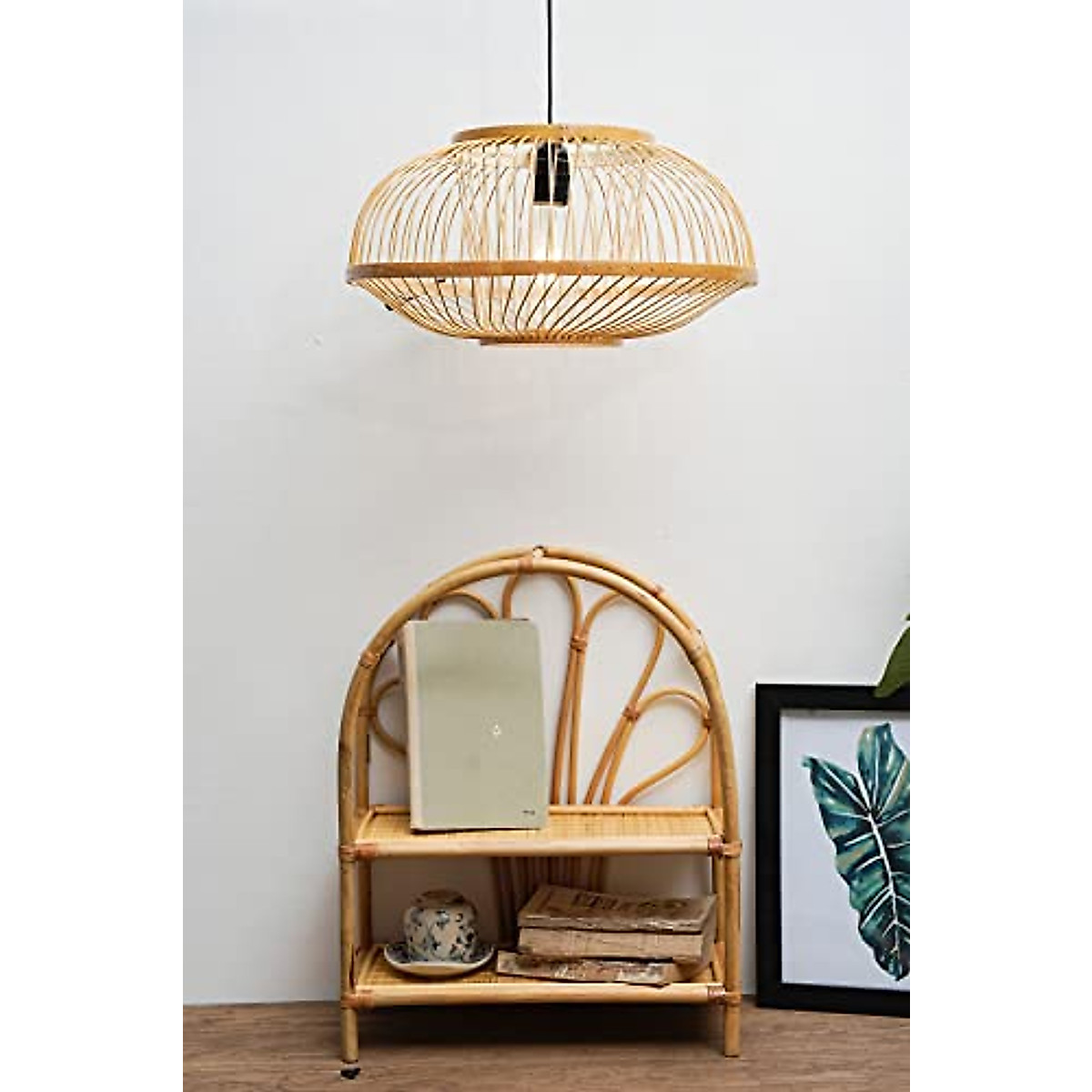 B BEMIAO CRAFTS Rattan Shelf Standing, Stand Utility Storage Shelf, Decorative Storage Organizer, Boho Shelf Decor for Kitchen, Bathroom, Nursery, 15.7" x 8.26" x 19.3"