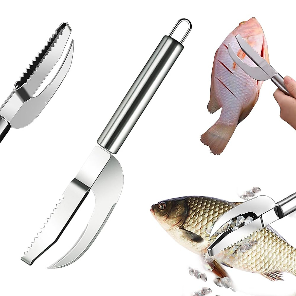 Coloday 2024 Upgrade 3 In 1 Fish Knife, Multi Fish Scale Knife 3 in 1 Stainless Steel Shrimp Whisker Peeler Tool, Multifunctional Shrimp Line Fish Maw Knife Cleaner Tool Kitchen Accessory (1)