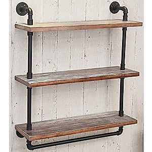 BIXIRAO Industrial Wall Mounted Iron Floating Pipe Shelves/Shelving/Racks/Storage/Bookcases/Brackets, DIY Open Bookshelves/Shelving for Kitchen/Office, Retro Black (3-Tier Floating Shelves)