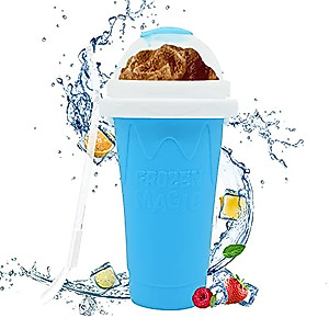 Kahopy Slushie Maker Cup, Magic Quick Frozen Slushy Maker Smoothies Cup Squeeze Cup Double Layer Cooling Cup, Homemade Slushie Cup Ice Cream Maker for Kids Christmas Gift (New Upgraded, Blue)