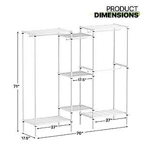 Magshion Clothes Rack Heavy Duty Clothing Rack for Hanging Clothes Adjustable Metal Wire Shelving Portable Closet with 7 Shelves and 4 Hang Rods, Freestanding Closet Wardrobe, 1000lbs, Black