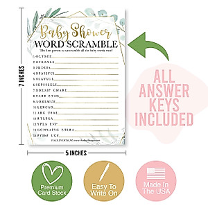 25 Greenery Word Scramble For Baby Shower, 25 True Or False Game, 25 Baby Animal Matching, 25 Nursery Rhyme Game - 4 Double Sided Cards Baby Shower Ideas, Baby Shower Party Supplies