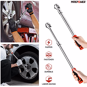 MAXPOWER 1/2-Inch Drive Extendable Ratchet Wrench, 1/2 Inch Drive Ratchet Socket Wrench, Quick Release 72-Tooth Reversible Ratcheting Feature(17 1/8" - 22 5/8" Length)