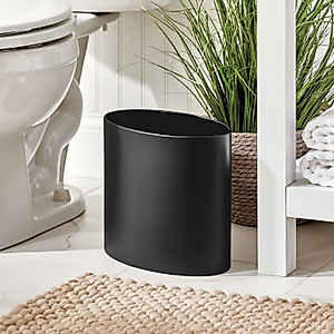mDesign Stainless Steel Metal Oval Trash Can, 7.9 Liter/2.09 Gallon Wastebasket, Garbage Basket Bin for Bathroom, Bedroom, Kitchen, Home Office, Holds Waste and Recycle, Mirri Collection, Black