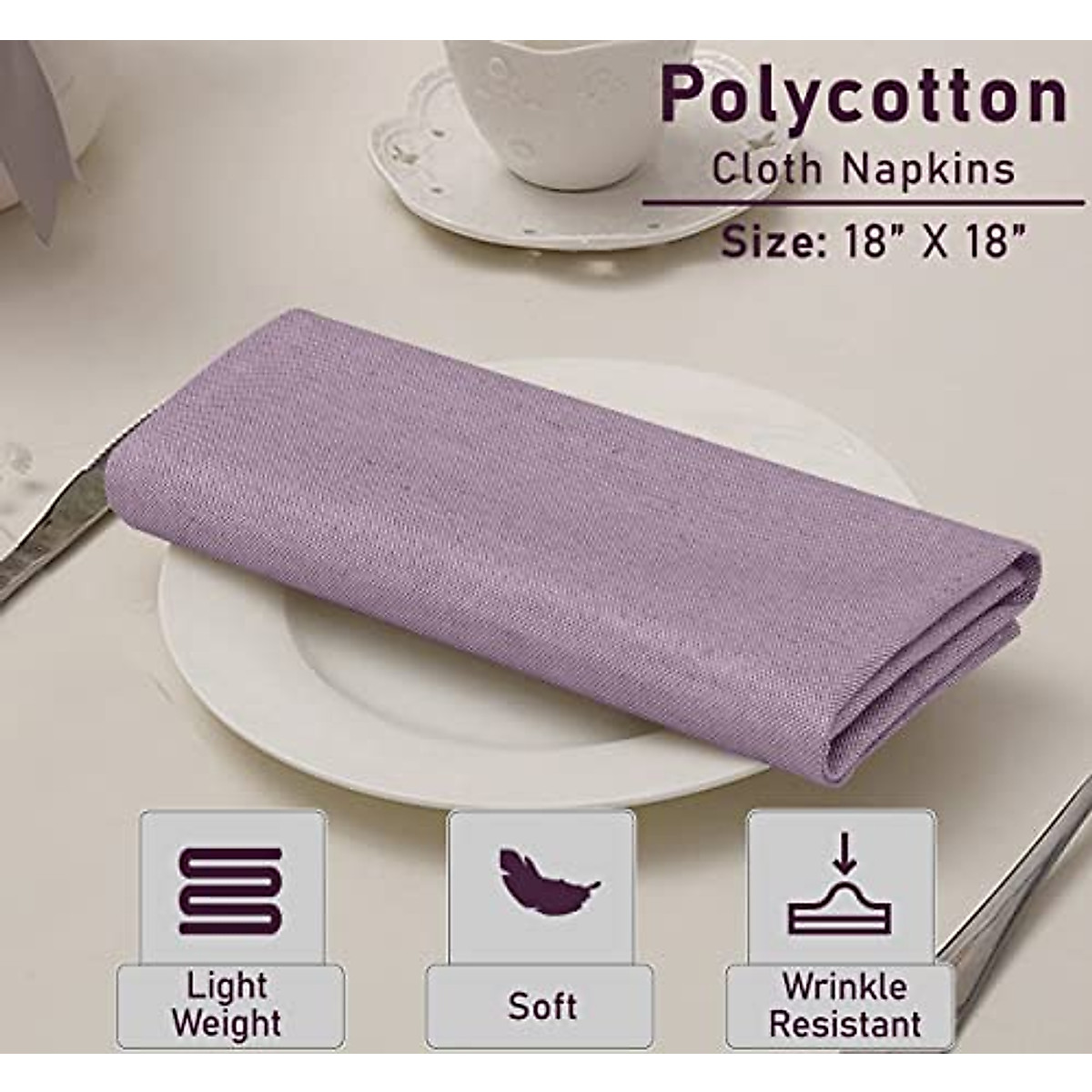 Ruvanti Cloth Napkins Set of 12, 18x18 Reusable Napkins Cloth Washable, Soft & Durable Table Napkins, Poly Cotton Fabric Dinner Napkins for Parties, Christmas, Thanksgiving, Weddings - Purple