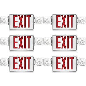 Sunco Lighted Exit Signs for Business with Battery Backup, Emergency LED Exit Light Combo, 120-277V Double Sided with Two LED Flood Lights, Fire Resistant UL 94V-0, Commercial Grade 6 Pack