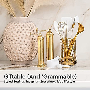 White Silicone and Gold Cooking Utensils Set with Gold Utensil Holder: 17PC Set Includes White & Gold Measuring Cups and Spoons Set,White Utensils Set,Gold Spatula,Gold Whisk -Gold Kitchen Accessories