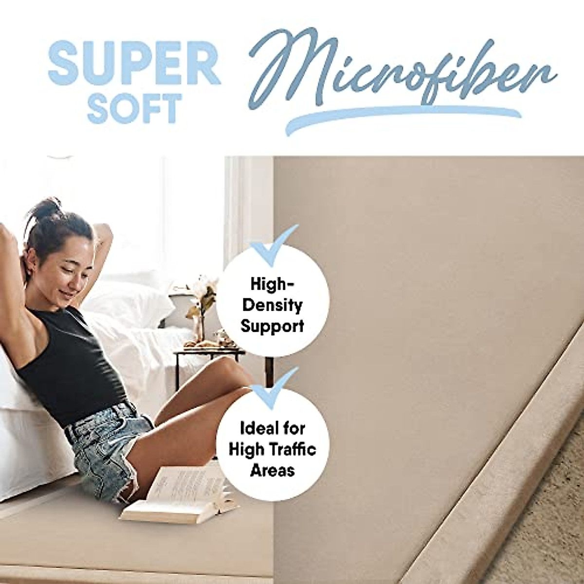 MICRODRY Memory Foam Area Rug for Living Room, Microfiber Rug with Built in Rug Pad, Fade & Stain Resistant Carpet for Living Room, Kids Room, and Bedroom, 5'x7', Linen