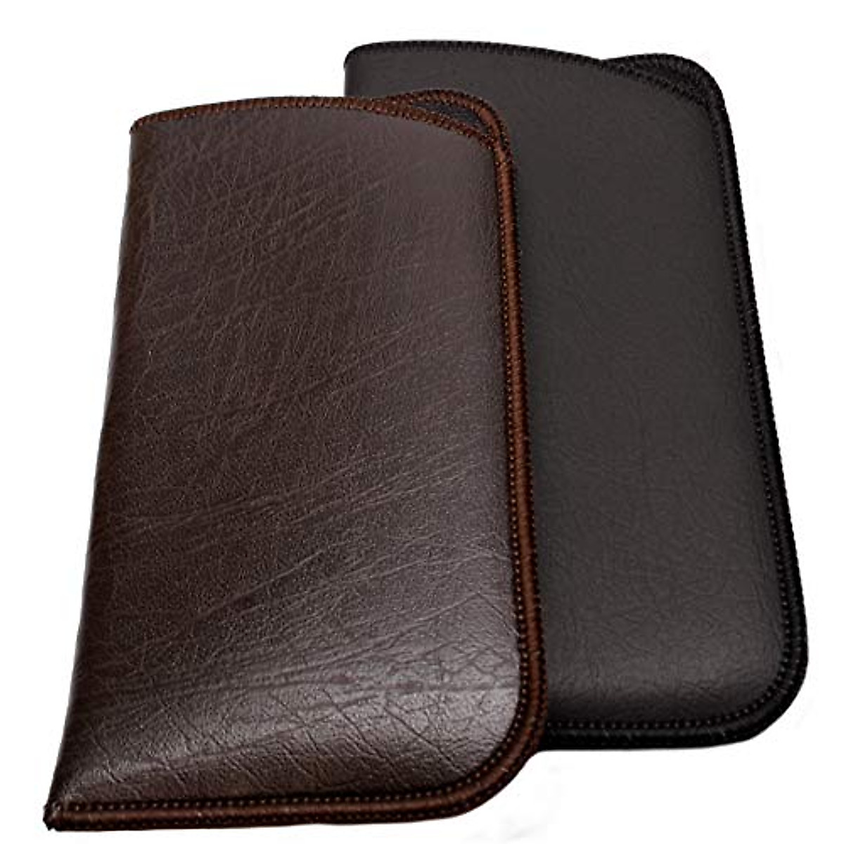 Calabria Unisex Full Slip Soft Eyeglass Case Black&Brown(2Pack) PU Leather & Felt