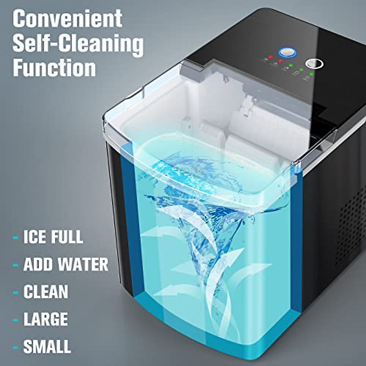 Freezimer Ice Maker Machine for Countertop, 33 lbs/24Hrs, 9 Cubes Ready in 6 Mins Self-Cleaning Electric Ice Machine with Basket and Ice Scoop,Black