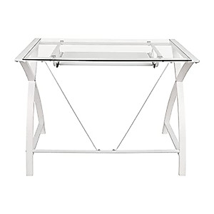 Flash Furniture Clear Tempered Glass Computer Desk with White Pull-Out Keyboard Tray and White Crisscross Frame