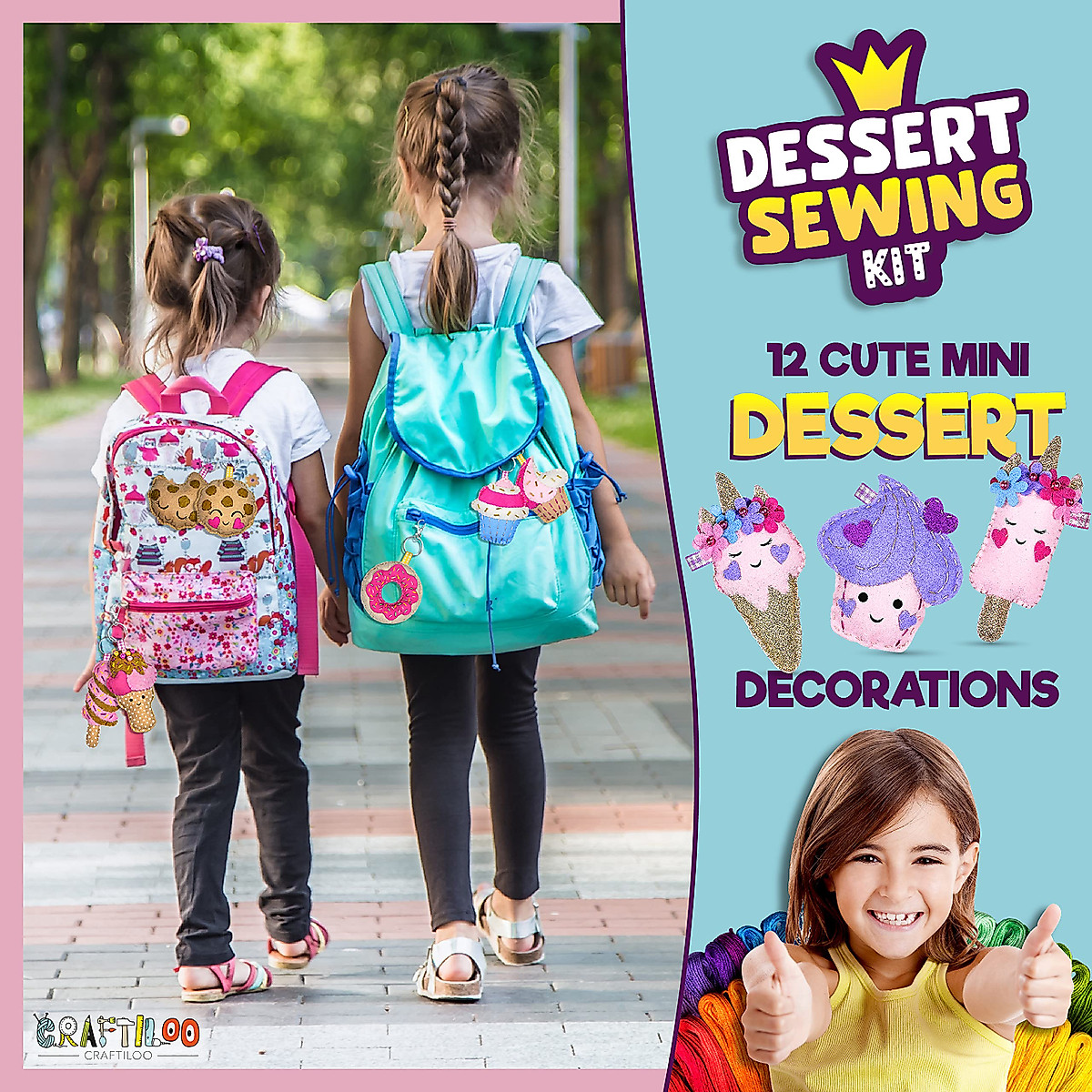 12 Pre-Cut Mini Treats Dessert Fun Kids Sewing Kit for Kids Ages 8-12 Children Beginners Sewing kit kid crafts Make Your Own Felt Pillow Plush Craft Kit Girls and Boys Art Craft Kits Learn to Sew Kit