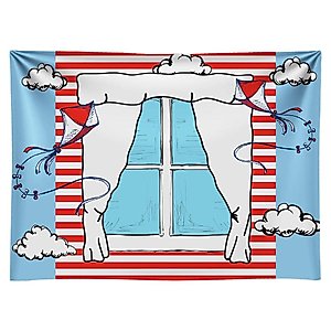 Funnytree 8x6FT Durable Fabric Cartoon Window Kite Photography Backdrop Red White Stripes Background Kid Baby Shower Birthday Party Decoration Banner Supplies Favors Photo Booth Washable