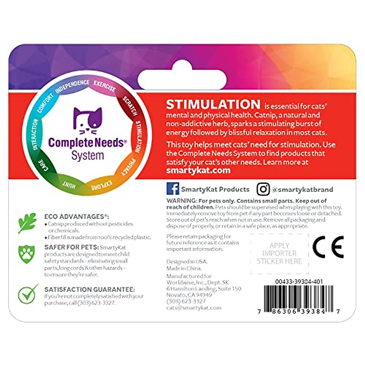 SmartyKat (3 Count) Skitter Critters Catnip Cat Toys - Gray/Cream, 3 Count