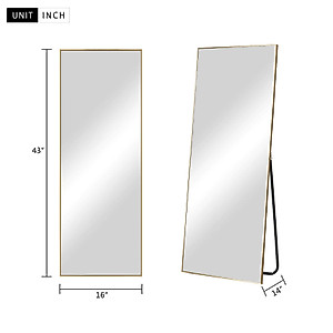 self Full Length Floor Mirror 43"x16" Large Rectangle Wall Mirror Hanging or Leaning Against Wall for Bedroom, Dressing and Wall-Mounted Thin Frame Mirror - Gold, 43" x 16" (USAM004)