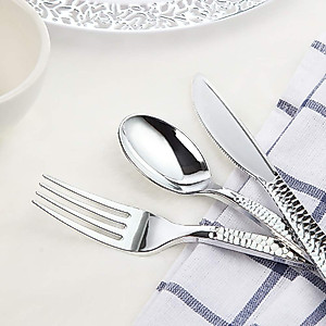 Supernal 360pcs Silver Plastic Cutlery,Elegant Plastic Silverware,Silver Hammed Silverware,Disposable Plastic Flatware,Include 120 Forks,120 Knvies,120 Spoons,Perfect for Birthday,Party,Wedding