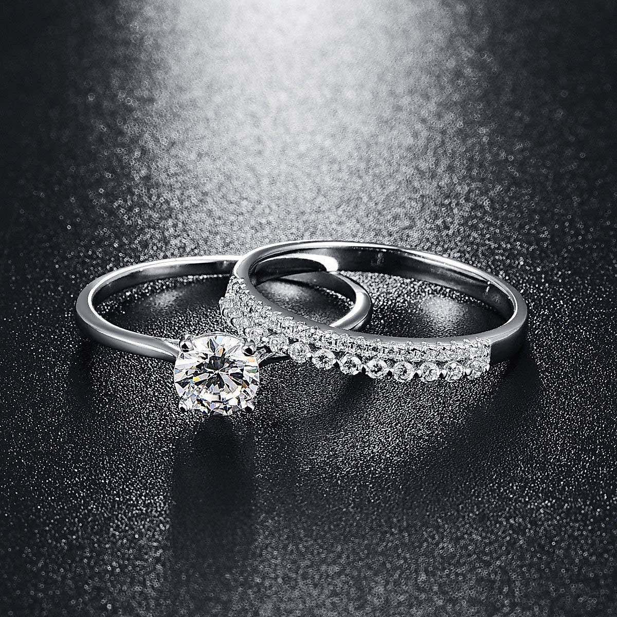 AVECON 1.2ct 925 Sterling Silver Bridal Ring Sets Round Cut CZ Engagement Rings promise rings for her wedding bands for Women Size 6.5