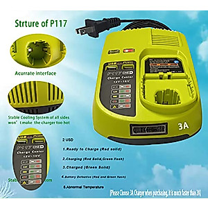 Anopiw Replace ryobi 18v Battery Charger P117 P118 P119 Dual Chemistry to Charge Ryobi Battery Lithium ion & Ni-cad Ni-Mh 12V 14.4V 18V Such as P100 P102 P102 P105 P107 P108…