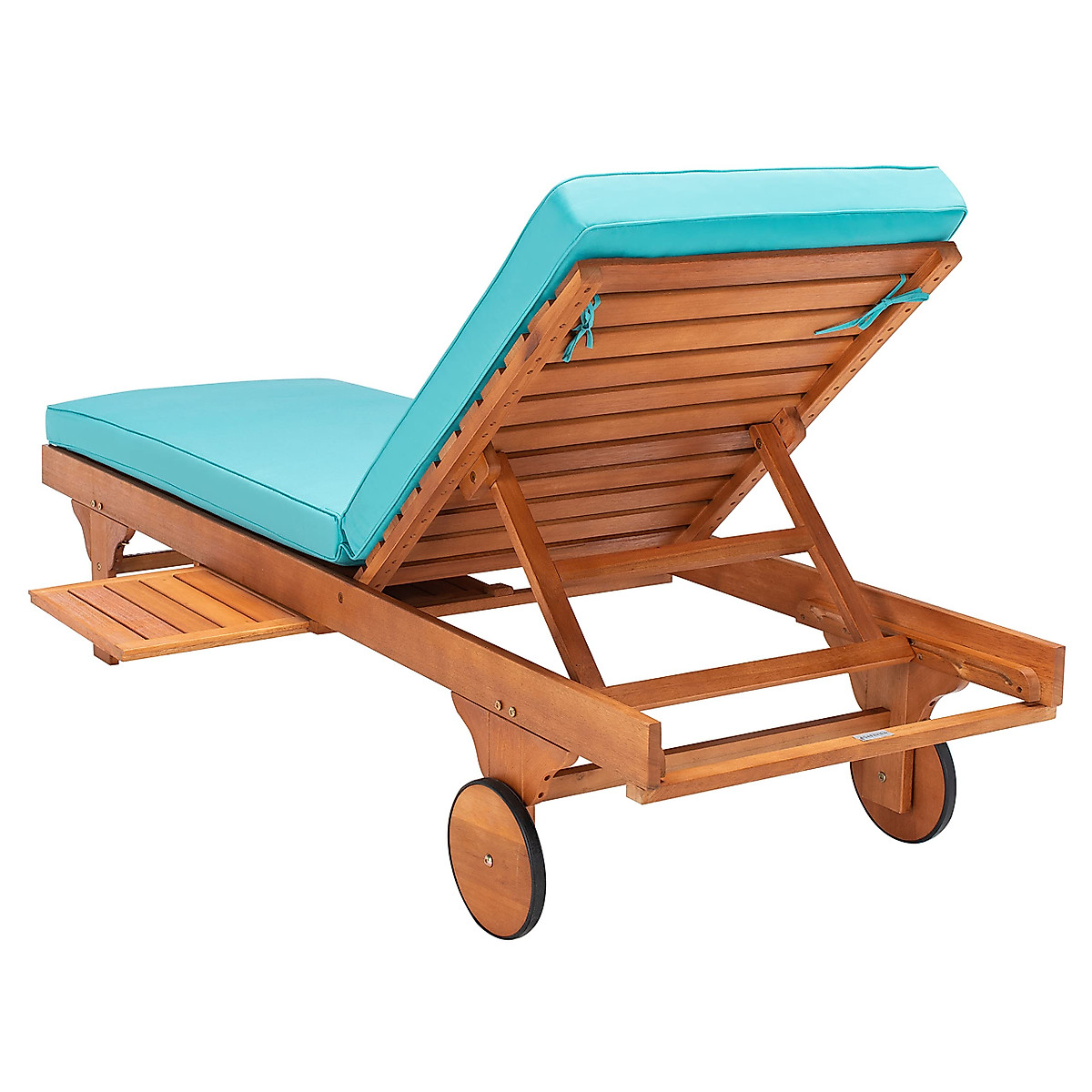 SAFAVIEH Outdoor Collection Newport Natural/ Aqua Cushion Built-in Side Table Adjustable Chaise Lounge Chair