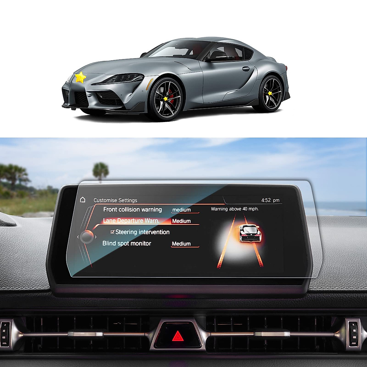 SKTU Screen Protector Foils for 2020-2024 2025 Toyota GR Supra A90 8.8In Navigation GR Supra Accessories Tempered Glass Scratch Resistance HD Clear